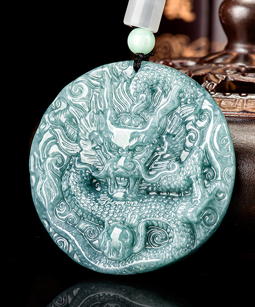 Natural Jade Dragon Round Pendant