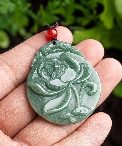 Jadeite Flower Lotus Jade Pendant