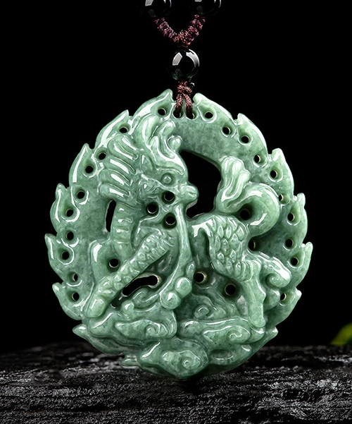 Kirin Hollow Natural Jade Pendant
