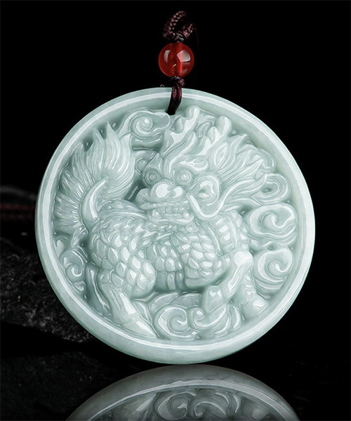 Kirin Round Natural Jade Pendant
