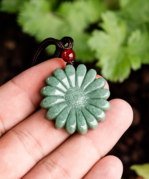 Jadeite Sunflower Natural Jade Pendant